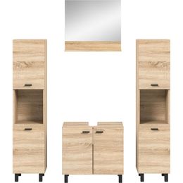 Welltime Badmöbel-Set »Tampa, Breite 137cm, 4-teilig« 4 Stk. tlg. Waschbeckenunterschrank, Spiegel, Hochschrank Eiche Sonoma Nachbildung