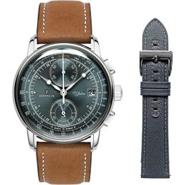Zeppelin Chronograph »100 Jahre« Quarzuhr, Armbanduhr, Herrenuhr, Made in Germany, Stoppfunktion cognacfarben Edler Chronograph für Herren