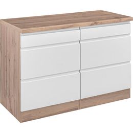 KOCHSTATION Unterschrank &raquo;KS-Bruneck&laquo; >>Bruneck<< 120 cm breit, f&uuml;r viel Stauraum, hochwertige MDF-Fronten wei&szlig; Holzwerkstoff