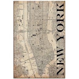 Artland Wandbild &raquo;New York Karte Stra&szlig;en Karte Grunge&laquo; Amerika 1 Stk. tlg. als Leinwandbild, Poster in verschied. Gr&ouml;&szlig;en beige Leinwand