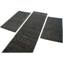 Carpet City Bettumrandung &raquo;Shaggi uni 500&laquo; H&ouml;he 30 mm 3 Stk. tlg. Shaggy Bettvorleger, Uni-Farben, L&auml;uferset Langflor, Weich grau Obermaterial: 100% Polypropylen