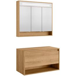 Fackelmann Waschbeckenunterschrank »Natura« Set, 2 tlg. Badmöbel mit Soft-Close-Funktion Ast-Eiche