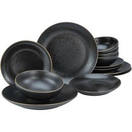 Creatable Teller-Set »Geschirr-Set Industrial« Service, schwarz, Goldrand, 12 Teile, für 4 Personen schwarz/goldfarben