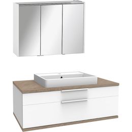Welltime Badm&ouml;bel-Set &raquo;Belmont&laquo; 3 tlg. Korpus und Front Wei&szlig; Matt, Abdeckplatte und Unterteil Waschtischunterbau Optik Nature Oak