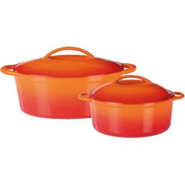 GSW Topf-Set »Orange Shadow« Gusseisen Set, 1x Kochtopf Ø 24 cm, 1 x Bräter 32x25 cm, je mit Deckel, 4 Stk. tlg. Induktion orange