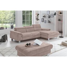 COTTA Ecksofa &raquo;Komaris L-Form, B: 244 cm&laquo; mit Kopfteilverstellung, optional Bettfunktion, Bettkasten & Licht braun Microfaser PRIMABELLE (100% 