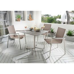 Destiny Garten-Essgruppe »ALTOS II LOFT« 3x Sessel, 1x Tisch, 4 Stk. tlg. Edelstahl, HPL, Textilene edelstahlfarben/taupe/betongrau + taupe +...