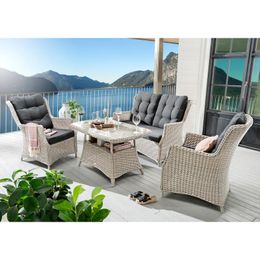 Destiny Garten-Essgruppe »CASA« 1x 2er Sofa, 2x Sessel, 1x Tisch, inkl. Auflagen, 13 Stk. tlg. Aluminium, Polyrattan vintage weiß + hellgrau +...