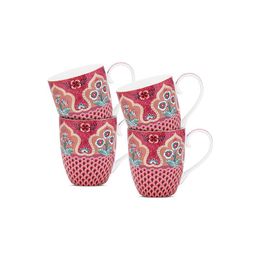 PIP Studio Becher »Flower Festival - Kamm Deko« Kaffeetassen im 4er-Set, Blumenfest, mit Kamm Deko, 450 ml rosa