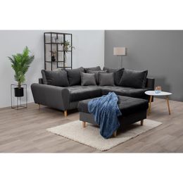 Home Affaire Ecksofa »Rice L-Form, B: 223 cm« Set: Sofa & Hocker, mit 3 Zierkissen, Federkern anthrazit