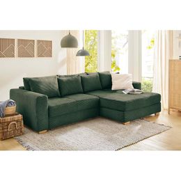 Jockenhöfer JOCKENHÖFER GRUPPE Ecksofa »Kampen L-Form, B: 288 cm« mit Bettfunktion, Bettkasten & Zierkissen, Federkern grün