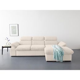 COTTA Ecksofa »Lola L-Form mit Kopfteilfunktion & Hocker« wahlweise mit Bettfunktion, Bettkasten & Armteilverstellung Nature