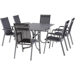 siena GARDEN Garten-Essgruppe »Tesoro / Sola« Set, 7 Stk. tlg. bestehend aus 6 Sesseln und 1 Tisch grau, dark stone, silber +