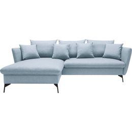 OTTO HOME andas Ecksofa »LIVORNO, 258 cm, L-Form, « Schlaffunktion u. Bettkasten (139/224cm), Samt, Struktur, Webstoff Graublau
