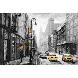 Places of Style Leinwandbild »New York« New York Schwarz-Weiß Städte Taxis Premium-Leinwandstoff, Handarbeit aus Deutschland, 120x80cm Farbe...