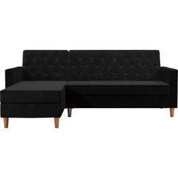 CosmoLiving by Cosmopolitan Ecksofa &raquo;Liberty, L-Form,&laquo; mit Schlafffunktion, Recamiere beidseitig montierbar, Sitzh&ouml;he 43 cm schwarz Veloursstoff 100% 
