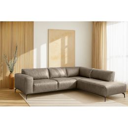 Places of Style Ecksofa »Lorcan, Breite 275 cm, weiches Sitzgefühl« mit schwarzen Metallfüßen, Lederoptik und in weichem Strukturstoff stone