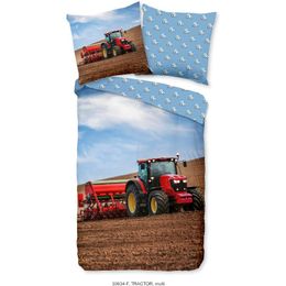 Good Morning Kinderbettw&auml;sche &raquo;Working Tractor&laquo; 2 Stk. tlg. Biber, 135x200, Warm, Weich, Wendeoptik, Rei&szlig;verschluss, Junge Traktor blau/rot/multi...