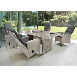 Destiny Garten-Essgruppe »PALMA LUNA« 4x Hochlehner, 1x Tisch, inkl. Auflagen, 9 Stk. tlg. Aluminium, Polyrattan vintage weiß + Obermaterial: 100%...