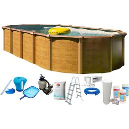 KWAD Ovalpool &raquo;Wood Design, inkl. Sicherheitsleiter & Zubeh&ouml;r, sandfarbene Innenfolie&laquo; H&ouml;he: 132 cm, inkl. Wasserpflege-Set braun &Oslash;/B/H/L: Breite...
