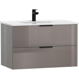 Welltime Waschtisch »Athen Badschrank Badezimmer WC Unterschrank mit Becken« Set, Waschplatz mit 2 Schubladen, Breite 80cm Softclose Bad grau +...
