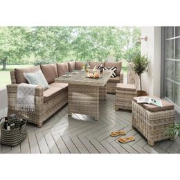 Destiny Gartenlounge-Set »ALCUDIA« 2x Schenkel, 2x Hocker, 1x Tisch, inkl. Auflagen, 20 Stk. tlg. Aluminium, Polyrattan beige + Obermaterial: 100%...