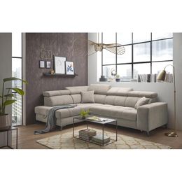 ED EXCITING DESIGN Ecksofa &raquo;Sydney L-Form&laquo; motorischer Sitztiefenverstellung, USB-Port & 2 Zierkissen beige 92% Polyester, 8% Nylon