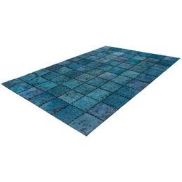 Arte Espina Teppich &raquo;Voila 100&laquo; rechteckig 5 mm H&ouml;he handgen&auml;hter Flachflor-Teppich im Patchwork-Design. T&uuml;rkis Obermaterial: 100% Rindsleder B :...