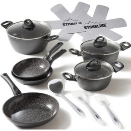 Stoneline Topf-Set Aluminium Set, Bratentopf 22 cm, je 1 Kochtopf 18/20 cm, je 1 Bratpfanne 16/20/24 cm, 14 Stk. tlg. Keramik-Antihaftbeschichtung,...