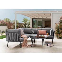 Destiny Gartenlounge-Set »RIMINI« 2x Schenkel, 1x Sofatisch, inkl. Auflagen, 13 Stk. tlg. Aluminium, Olefin-Rope anthrazit/grau + grau + anthrazit...