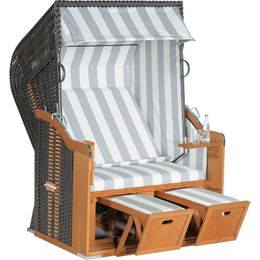 SUNNYSMART Strandkorb &raquo;Rustikal 250 Basic&laquo; PVC-Stoff, Metallteile wetterfest verzinkt Korpus: natur-anthrazit Bezug: grau-wei&szlig;