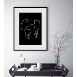 queence Bild »Simba« Haustiere Katze Katzen Katzenbilder Kunst Schwarz-Weiß 1 Stk. tlg. HD Premium Poster-Druck inkl. Holzrahmen Farbe...