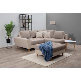 Home Affaire Ecksofa »Rice L-Form, B: 223 cm« Set: Sofa & Hocker, mit 3 Zierkissen, Federkern taupe