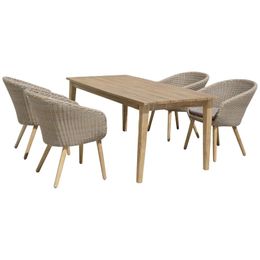 Garden Pleasure Garten-Essgruppe »OAKLAND« 5 Stk. tlg. mit bequemer Polsterung braun/anisbraun/taupe + taupe + braun