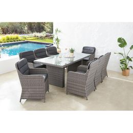 Konifera Garten-Essgruppe »Kairo« Set, 8x Sessel, 1x Tisch 200x100x74 cm, inkl. Auflagen, Dunkelgrau, 25 Stk. tlg. Polyrattan, Stahl, Tischplatte...