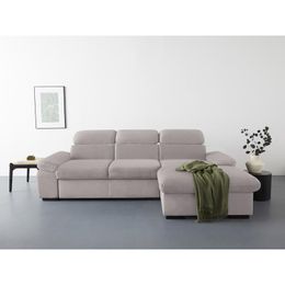 COTTA Ecksofa »Lola L-Form mit Kopfteilfunktion & Hocker« wahlweise mit Bettfunktion, Bettkasten & Armteilverstellung Stone