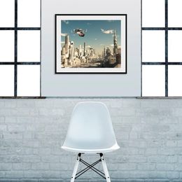 queence Bild »FUTURAMA« Film Flugzeuge Himmel Stadt Städte 1 Stk. tlg. HD Premium Poster-Druck inkl. Holzrahmen Farbe Rahmen: schwarz +...