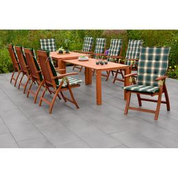 Merxx Garten-Essgruppe »Comodoro« Set, 21 Stk. tlg. 10 Klappsessel, 5-fach verstellbar, inkl. Auflagen, Ausziehtisch braun + braun + braun