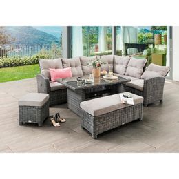 Destiny Gartenlounge-Set »SANTA PONSA DE LUXE« 2x Schenkel, 1x Fußhocker, 1x Bank, 1x Tisch, inkl. Auflagen, 20 Stk. tlg. Aluminium, Polyrattan...