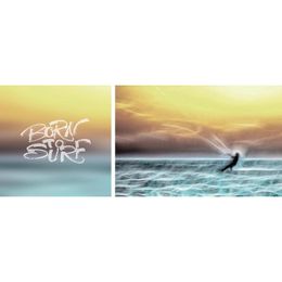 queence Leinwandbild &raquo;Born to Surf&laquo; Kunst Meer Meer Bilder Modern Schriftzug Schriftz&uuml;ge Spa Spa Bilder Spr&uuml;che Spr&uuml;che & Texte Set, Premium-