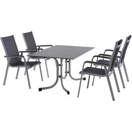 siena GARDEN Garten-Essgruppe »Tesoro / Sola« Set, 5 Stk. tlg. bestehend aus 4 Sesseln und 1 Tisch grau, dark stone, silber +