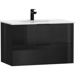 Welltime Waschtisch »Athen Badschrank Badezimmer WC Unterschrank mit Becken« Set, Waschplatz mit 2 Schubladen, Breite 80cm Softclose Bad schwarz +...