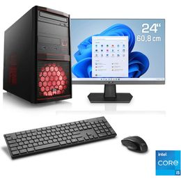CSL PC-Komplettsystem »Speed V25881« 24 ′′ Intel Core i5 8 GB RAM 500 GB SSD rot Inkl. Maus, Tastatur, WLAN 300 MBit/s, USB 3.2 Gen1, 24" TFT
