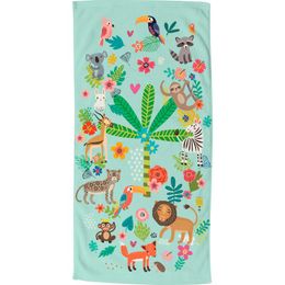 Good Morning Strandtuch &raquo;Happy&laquo; 100% Mikrofaser, 75x150, Schnelltrocknend, Kind, Tiere, T&uuml;rkis, Gr&uuml;n multi-hellblau Obermaterial: 100% Polyester...