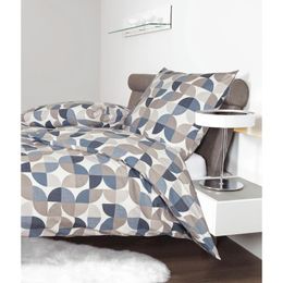 Janine Bettw&auml;sche &raquo;DAVOS 65121&laquo; 3 Stk. tlg. mit Rei&szlig;verschluss marine/sand/silberfarben Obermaterial: 100% Baumwolle B/L: 200 cm x 220 cm