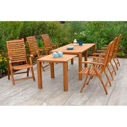 Merxx Garten-Essgruppe »Paraiba« Set, 7 Stk. tlg. 6 Klappsessel, 5-fach verstellbar, Ausziehtisch braun + braun + braun