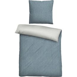 Biberna Wendebettw&auml;sche &raquo;Tillmann&laquo; 2 Stk. tlg. kuschelig warm im Winter, gestreifte Bettw&auml;sche mit Wendeoptik blau Flanell, Obermaterial: 100% Baumwolle