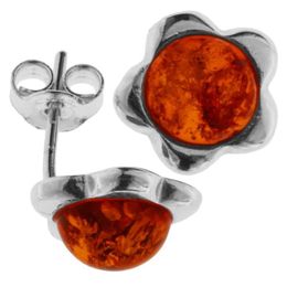 OSTSEE-SCHMUCK Paar Ohrstecker &raquo;Ohrstecker Bl&uuml;te Ohrstecker Bl&uuml;te&laquo; 12 mm rund Sch&ouml;ne Ohrstecker mit 8 mm gro&szlig;en Bernsteinen