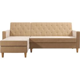 CosmoLiving by Cosmopolitan Ecksofa &raquo;Liberty, L-Form,&laquo; mit Schlafffunktion, Recamiere beidseitig montierbar, Sitzh&ouml;he 43 cm beige Veloursstoff 100% 