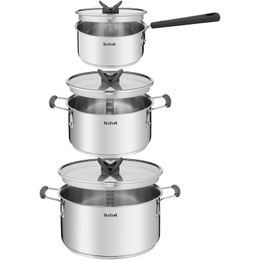 Tefal Topf-Set »G7376S Opti'Space« Edelstahl Set, Stielkasserolle 16 cm, Kochtopf 20/24 cm, je mit Deckel, 6 Stk. tlg. Thermo-Fusion-Boden, für...